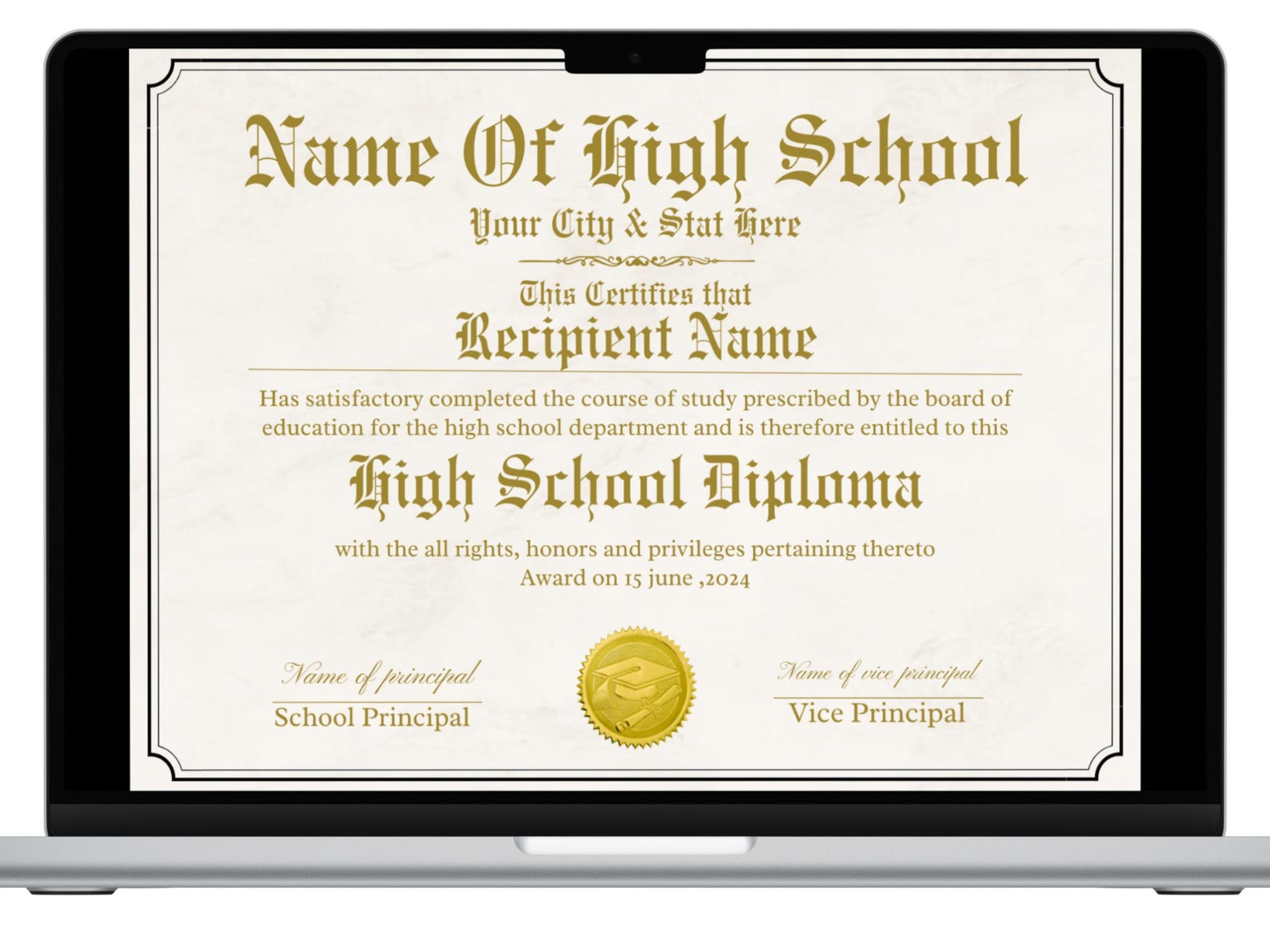 Printable High School Diploma Template, High School Diploma, School ...