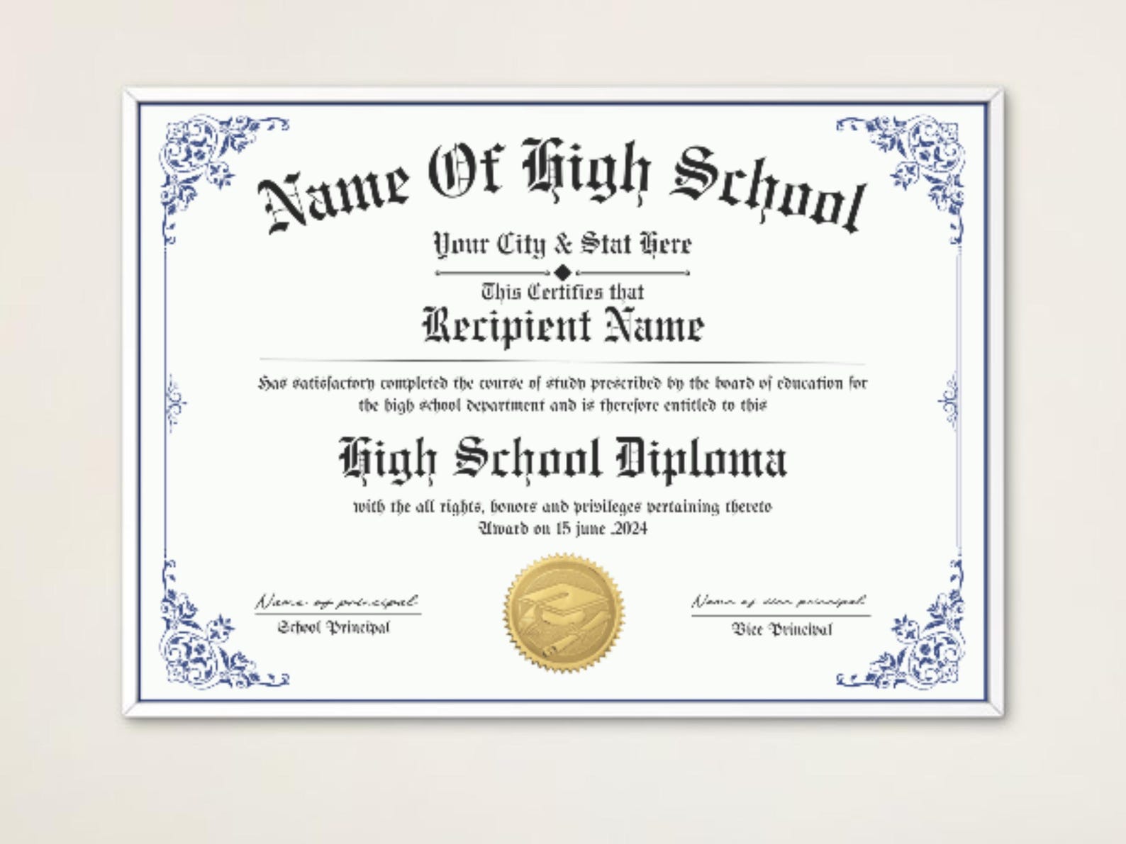 Printable High School Diploma Template, Homeschool Diploma Template ...