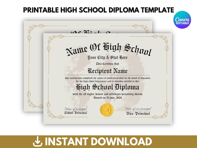 High School Diploma Template, High School Diploma With Gold Seal ...