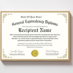 Printable GED Diploma Template, High School Diploma, School Equivalency ...