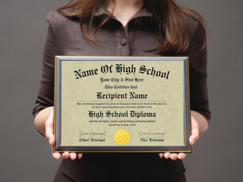 Editable High School Diploma Template, Diploma Replica Template ...