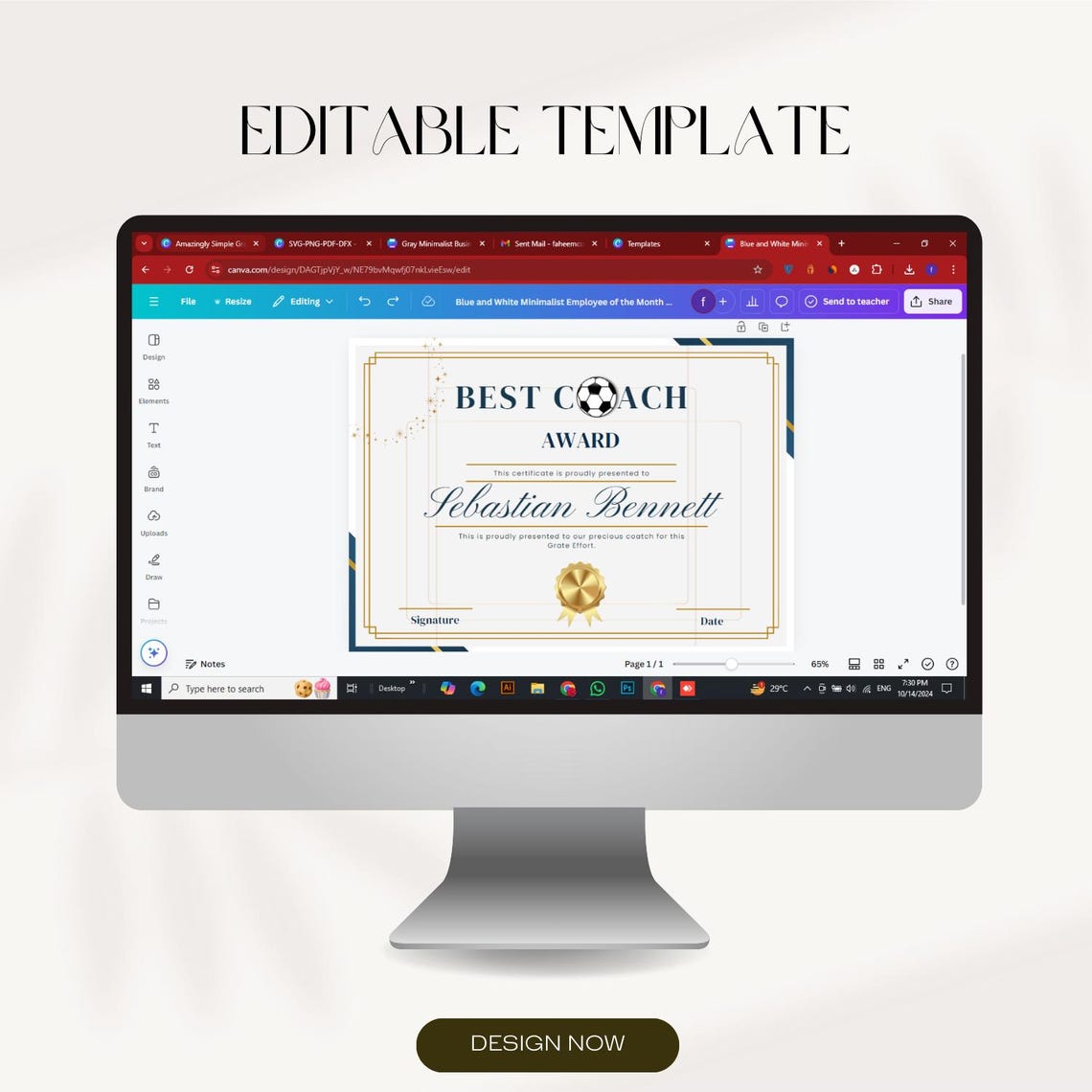 Editable Best Coach Certificate, Soccer Coach Certificate, Soccer Coach ...