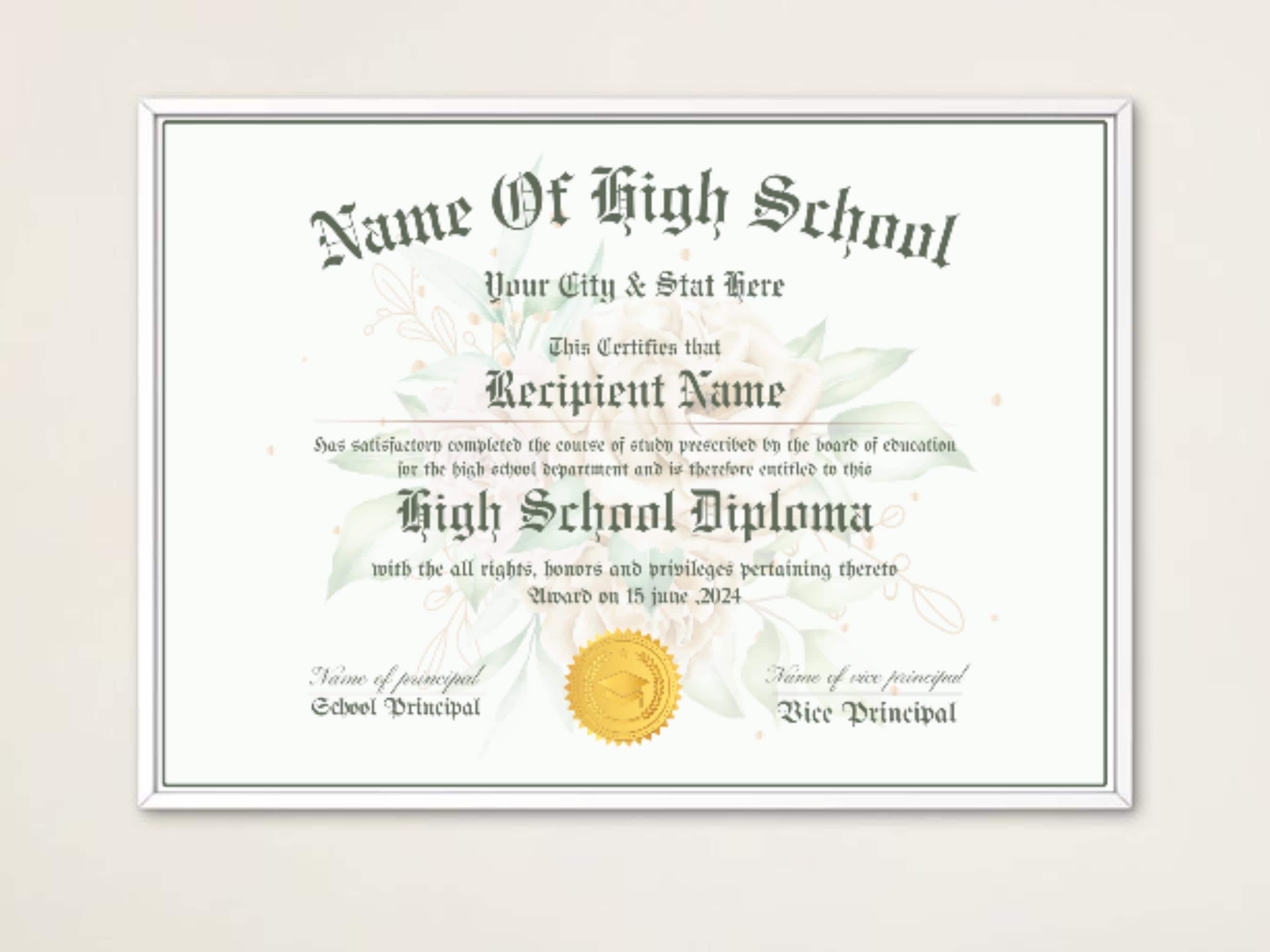 Printable High School Diploma Template, Homeschool Diploma Template ...