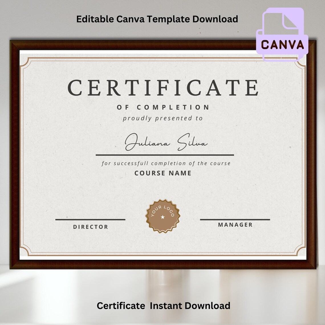 Editable Certificate of Completion, Printable Course Certificate of ...