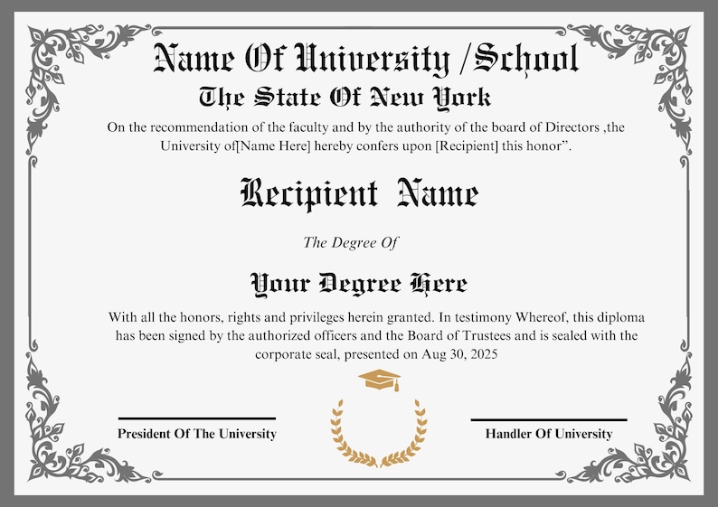 Personalized University College Diploma Certificate Template, High ...