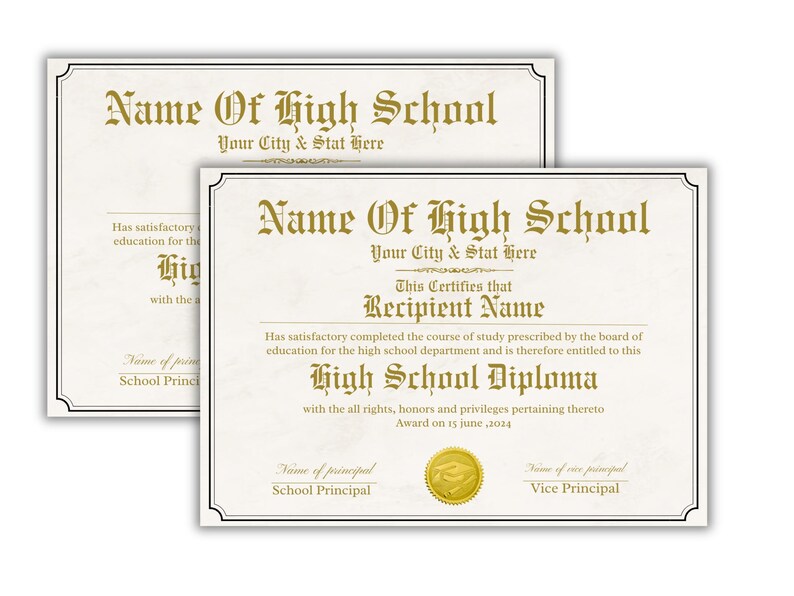 Printable High School Diploma Template, High School Diploma, School ...