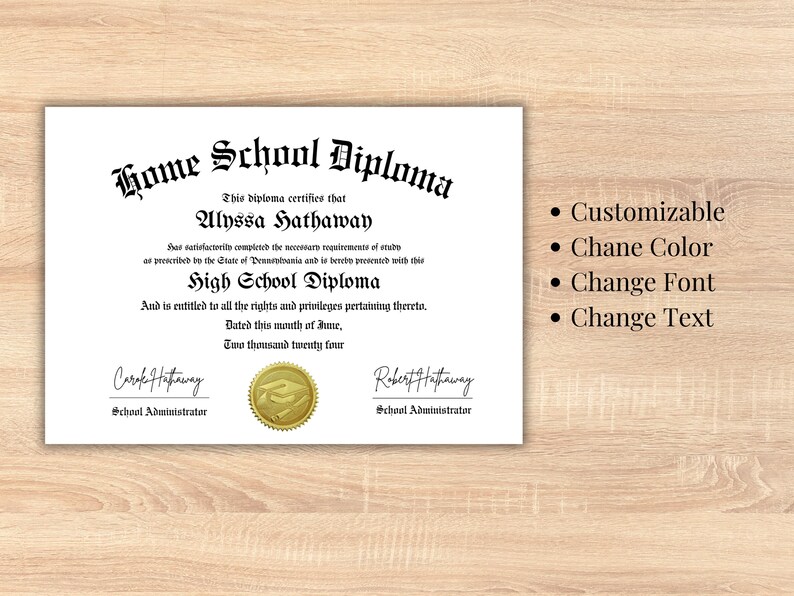 Printable Home School Diploma Template, High School Graduation Diploma ...