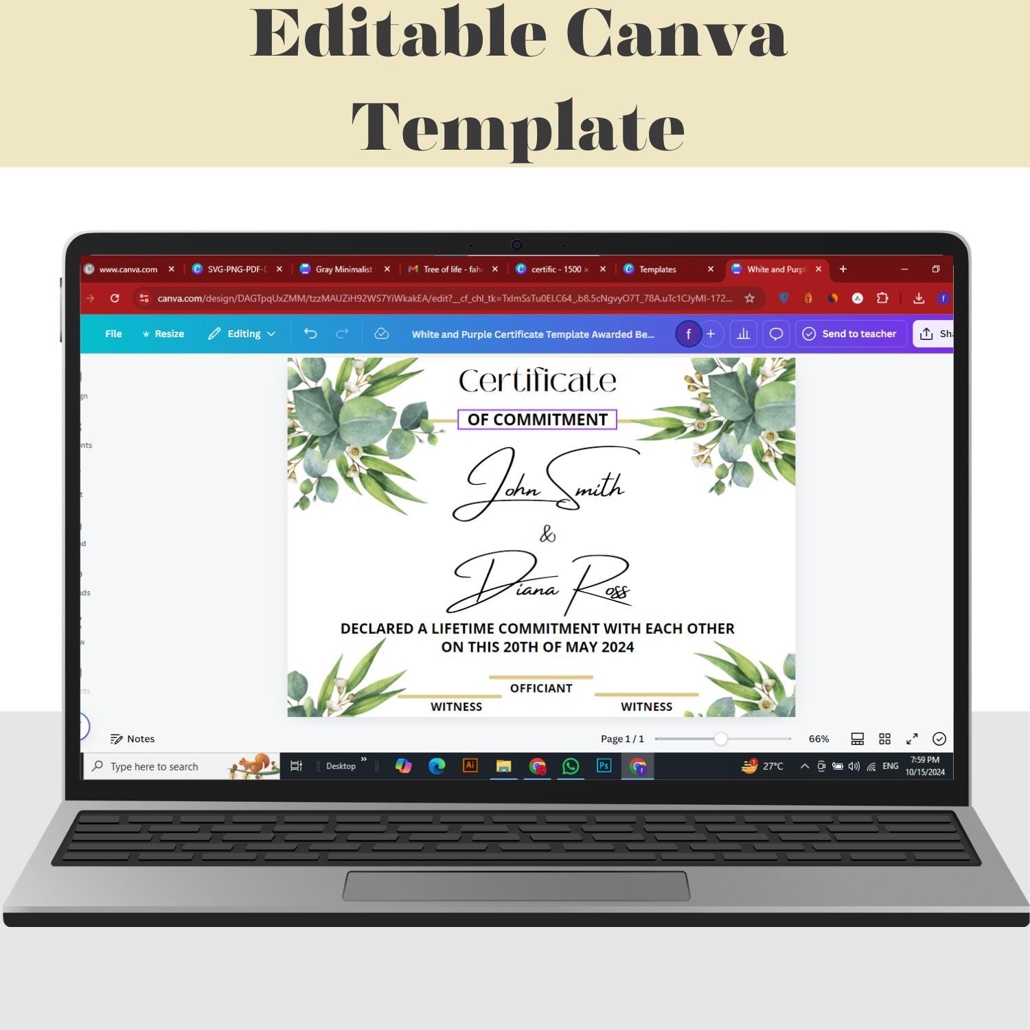 Editable Certificate of Commitment Template, Greenery Commitment ...