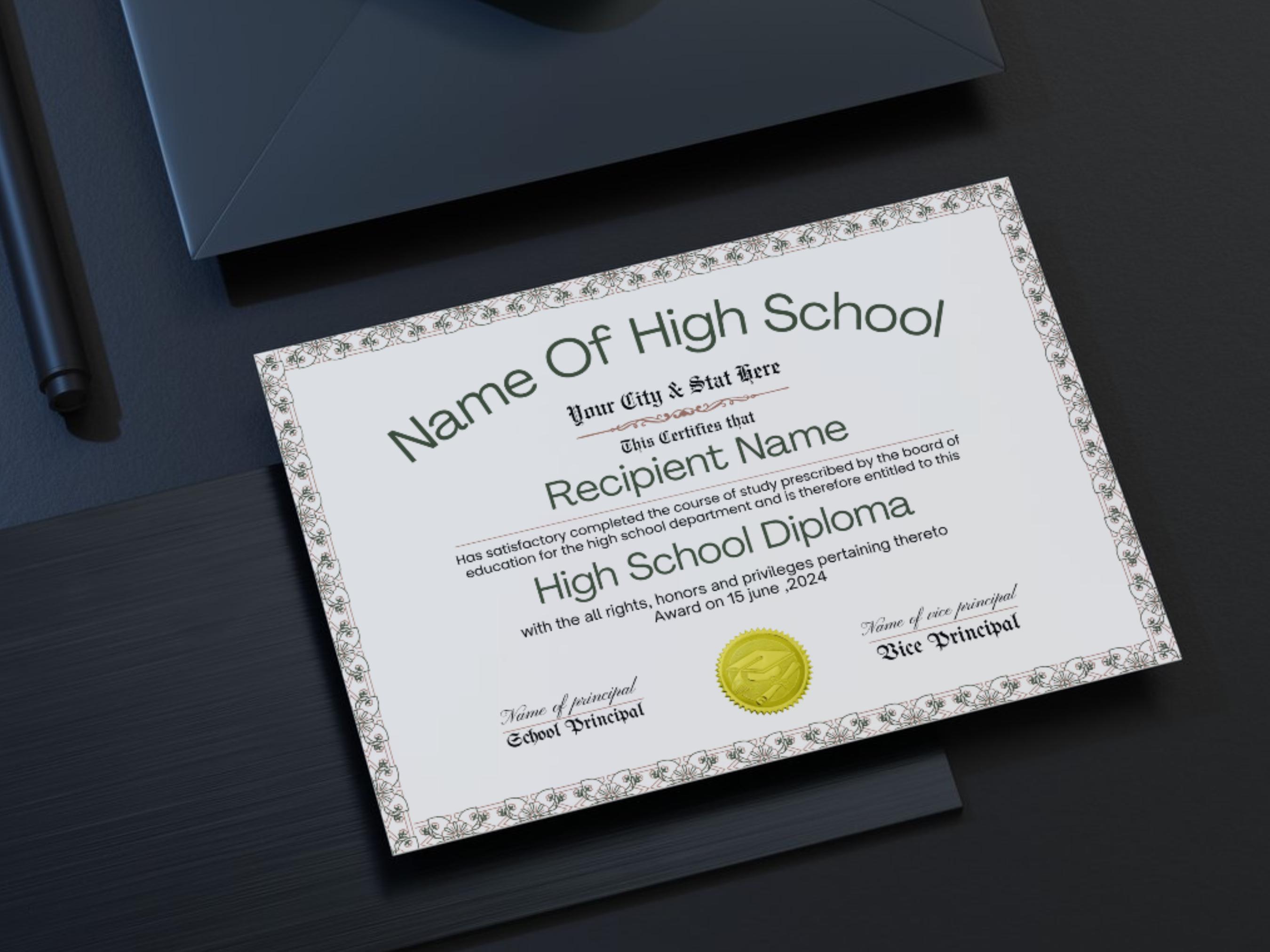 Printable High School Diploma Template, Homeschool Diploma Template ...