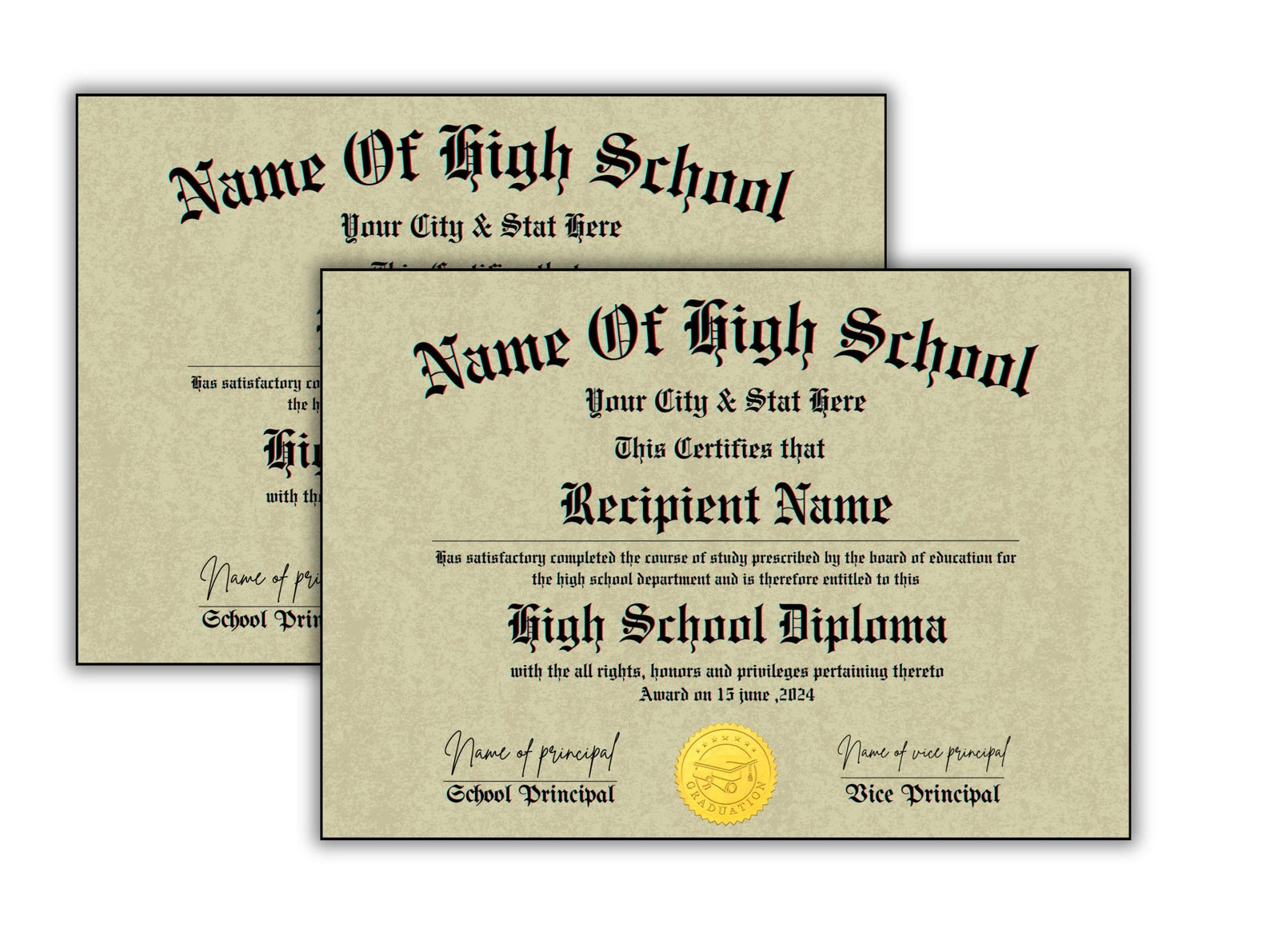 Editable High School Diploma Template, Diploma Replica Template ...