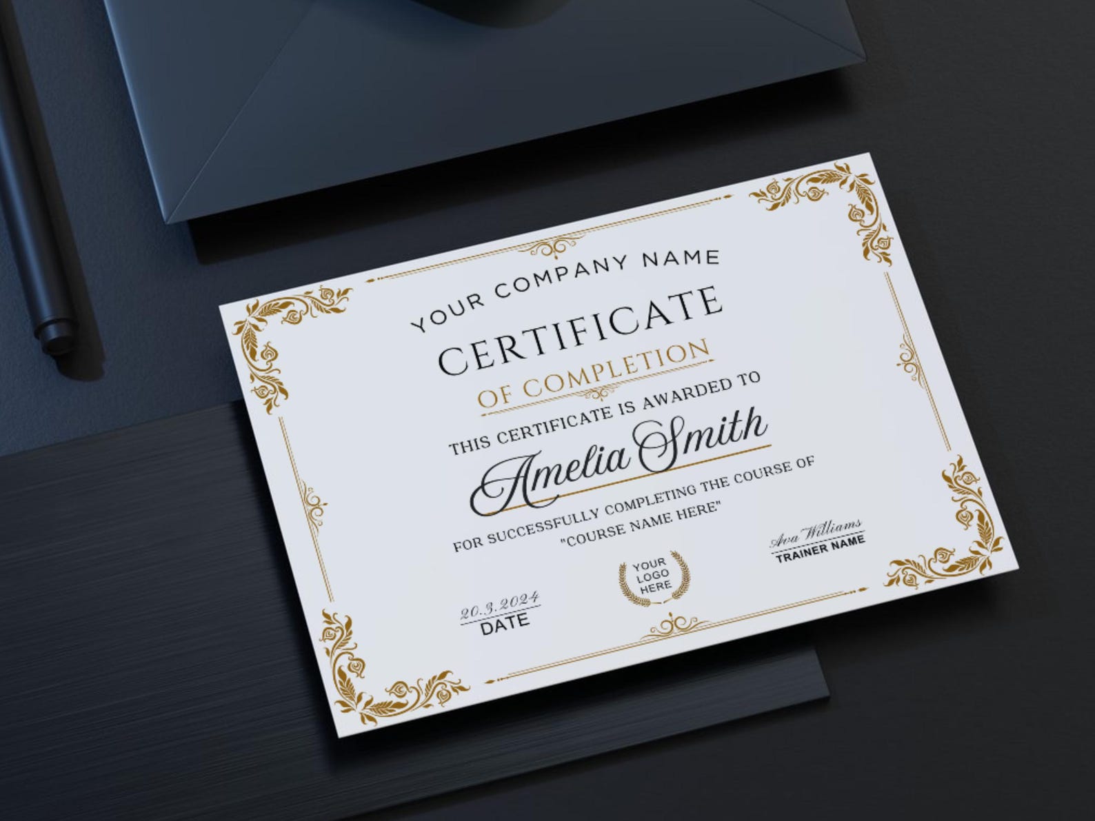 Editable Certificate of Completion, Printable Course Certificate of ...