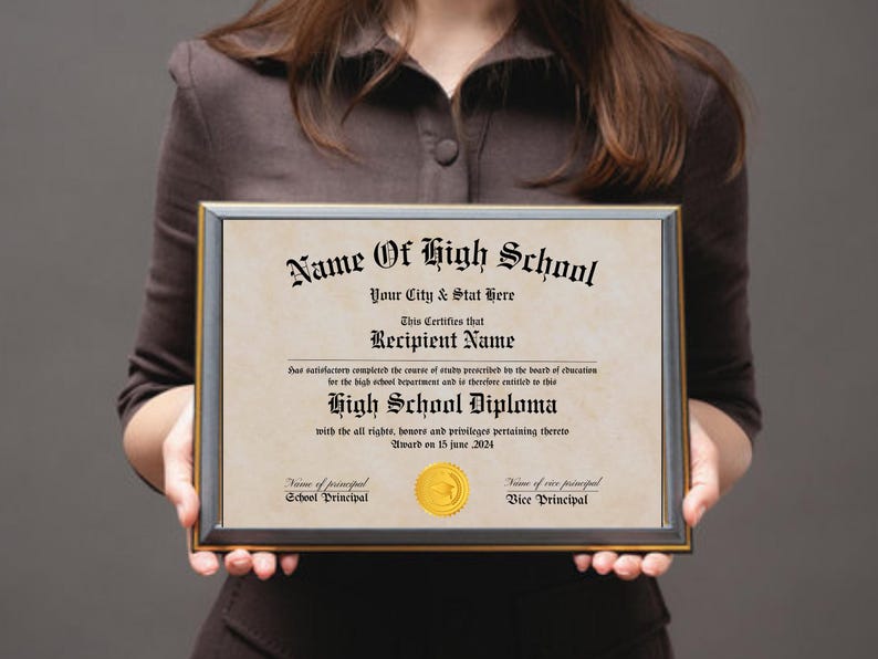 Editable High School Diploma Template, Diploma Replica Template, High ...