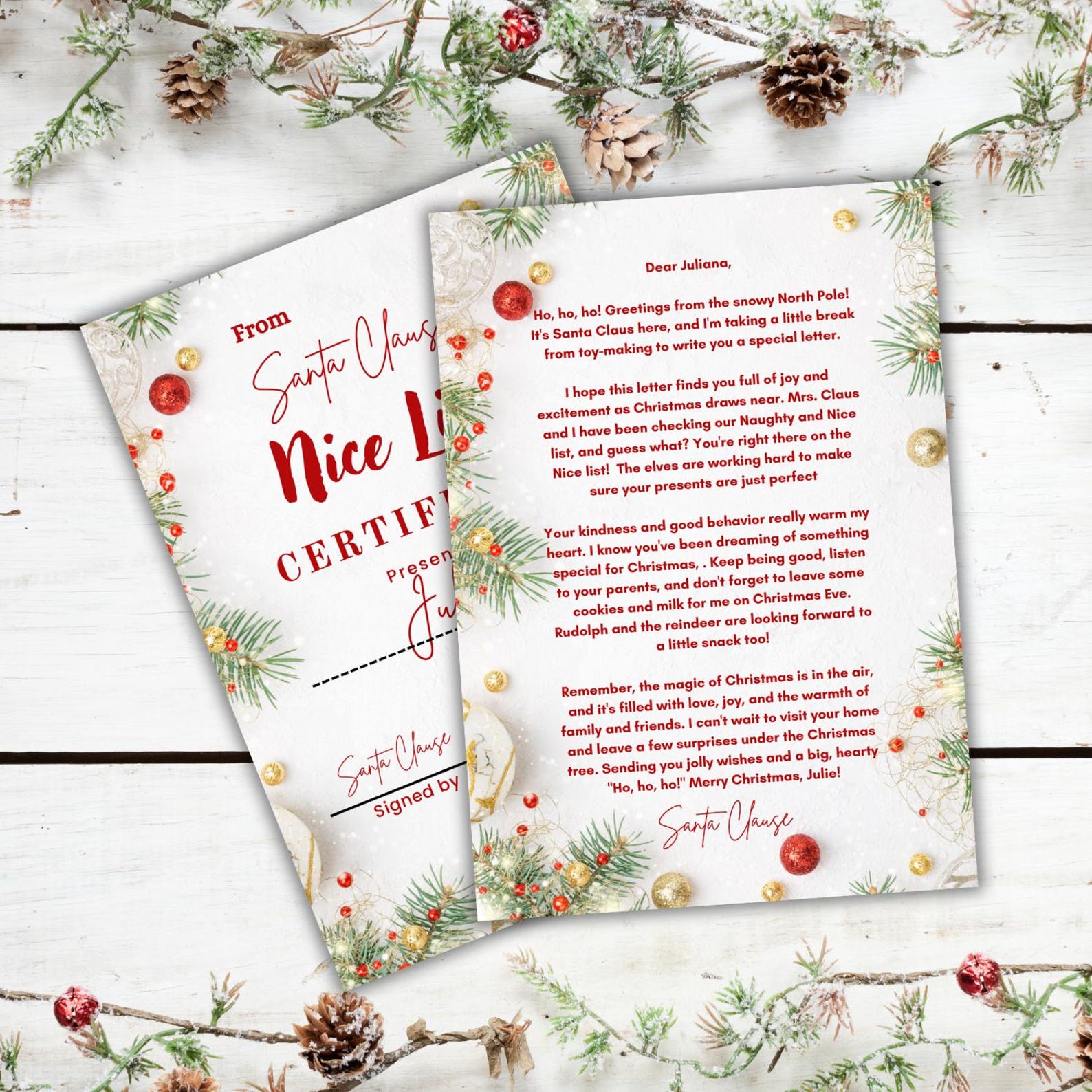 Editable Santa Letter and Nice List Certificate, Personalized Letter ...