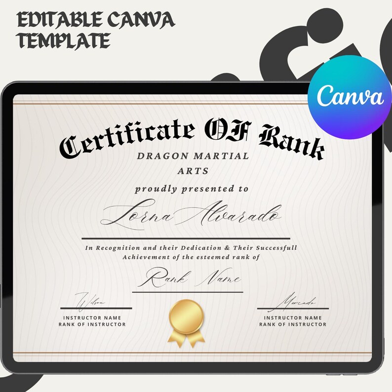 Editable Certificate of Rank Template, Rank Certificate, Printable ...