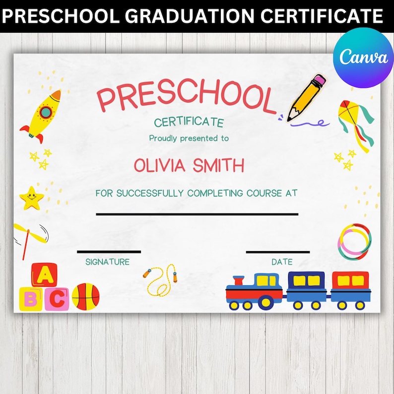Printable Preschool Certificate Template, Preschool Diploma, Preschool ...