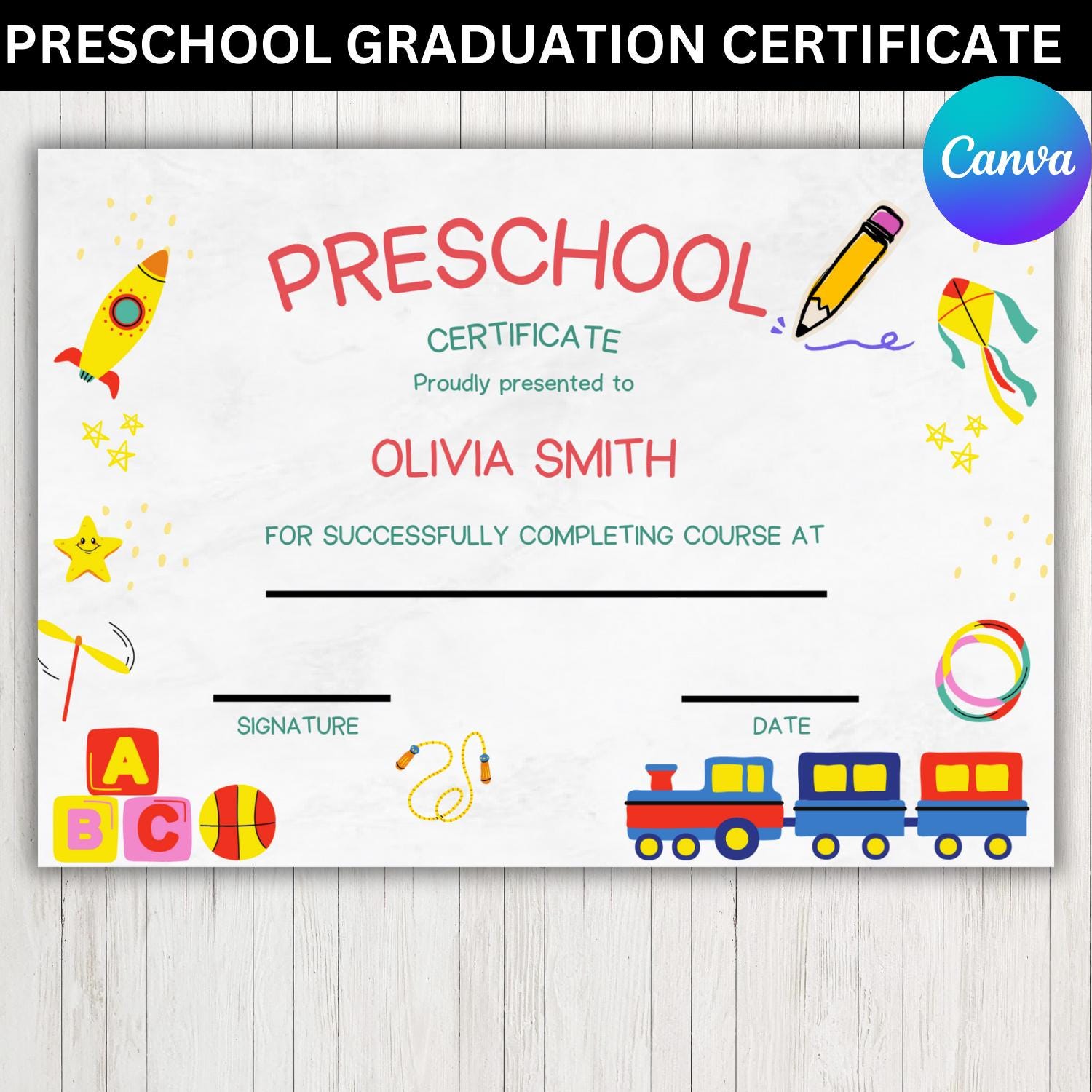 Printable Preschool Certificate Template, Preschool Diploma, Preschool ...