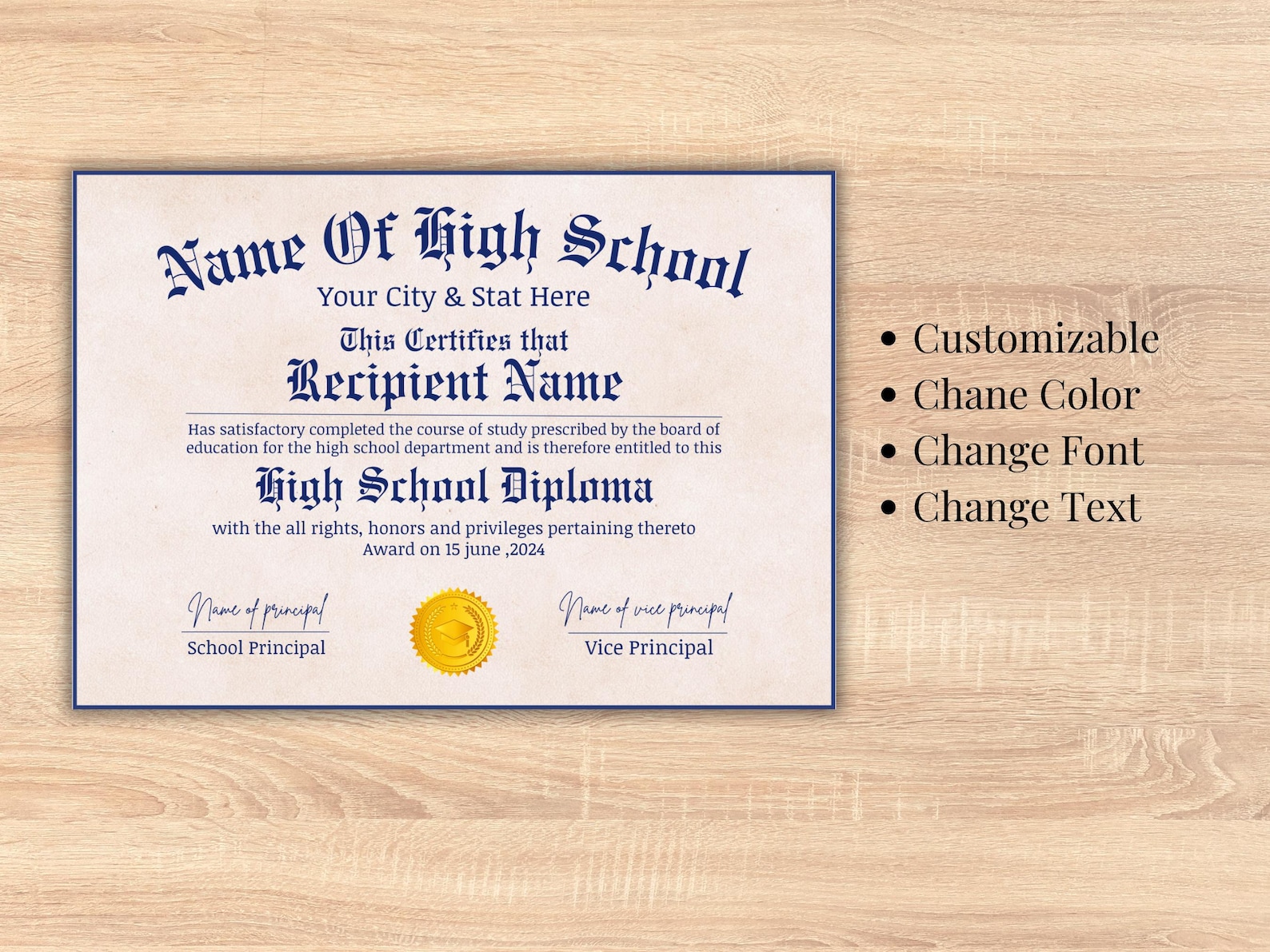 Printable High School Diploma Template, Homeschool Diploma Template ...