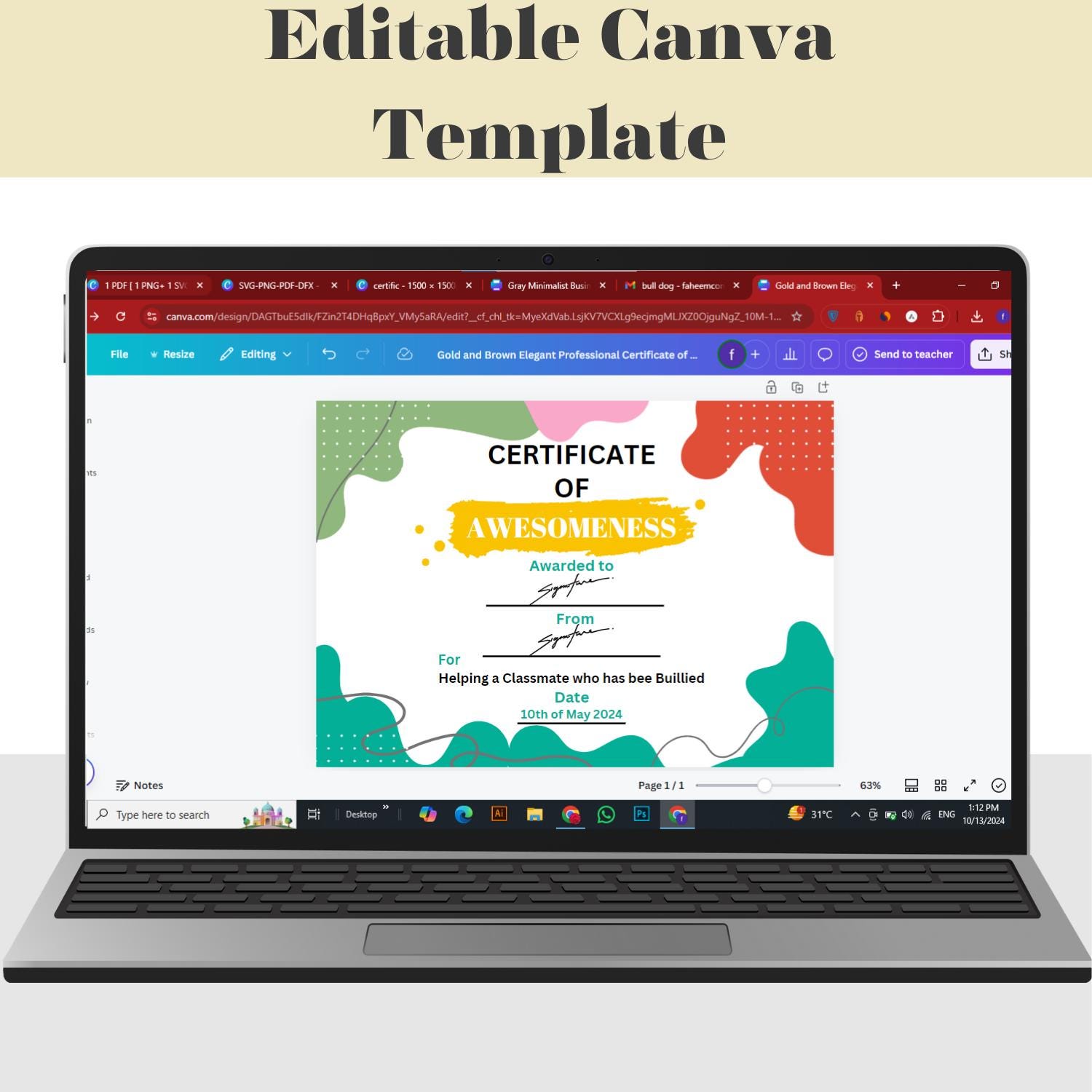 Editable Certificate of Awesomeness, Certificate Template, Certificate ...