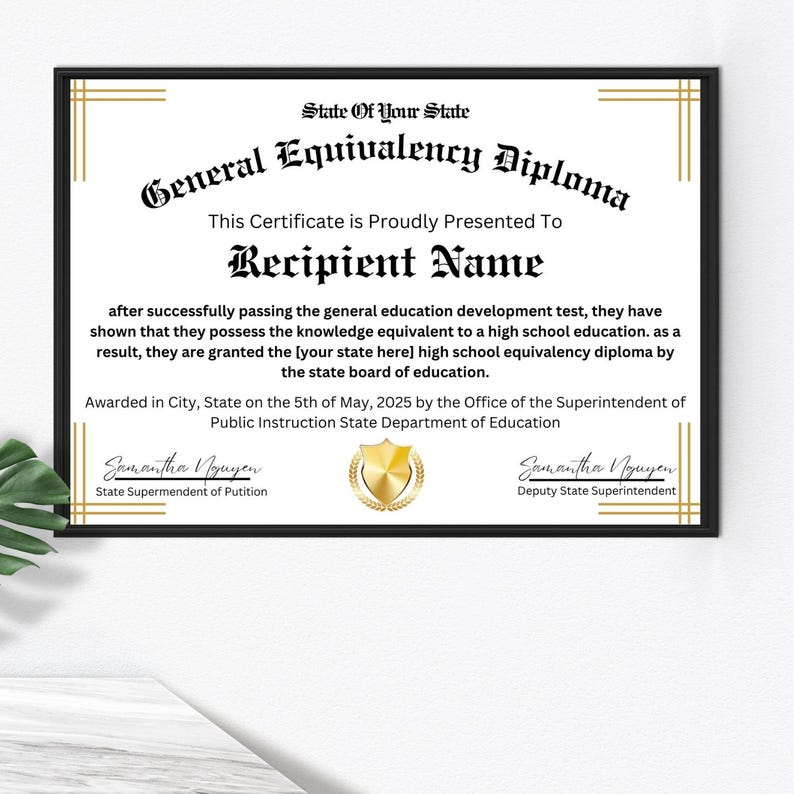 GED Diploma Certificate Template, GED Diploma Certificate With Gold ...