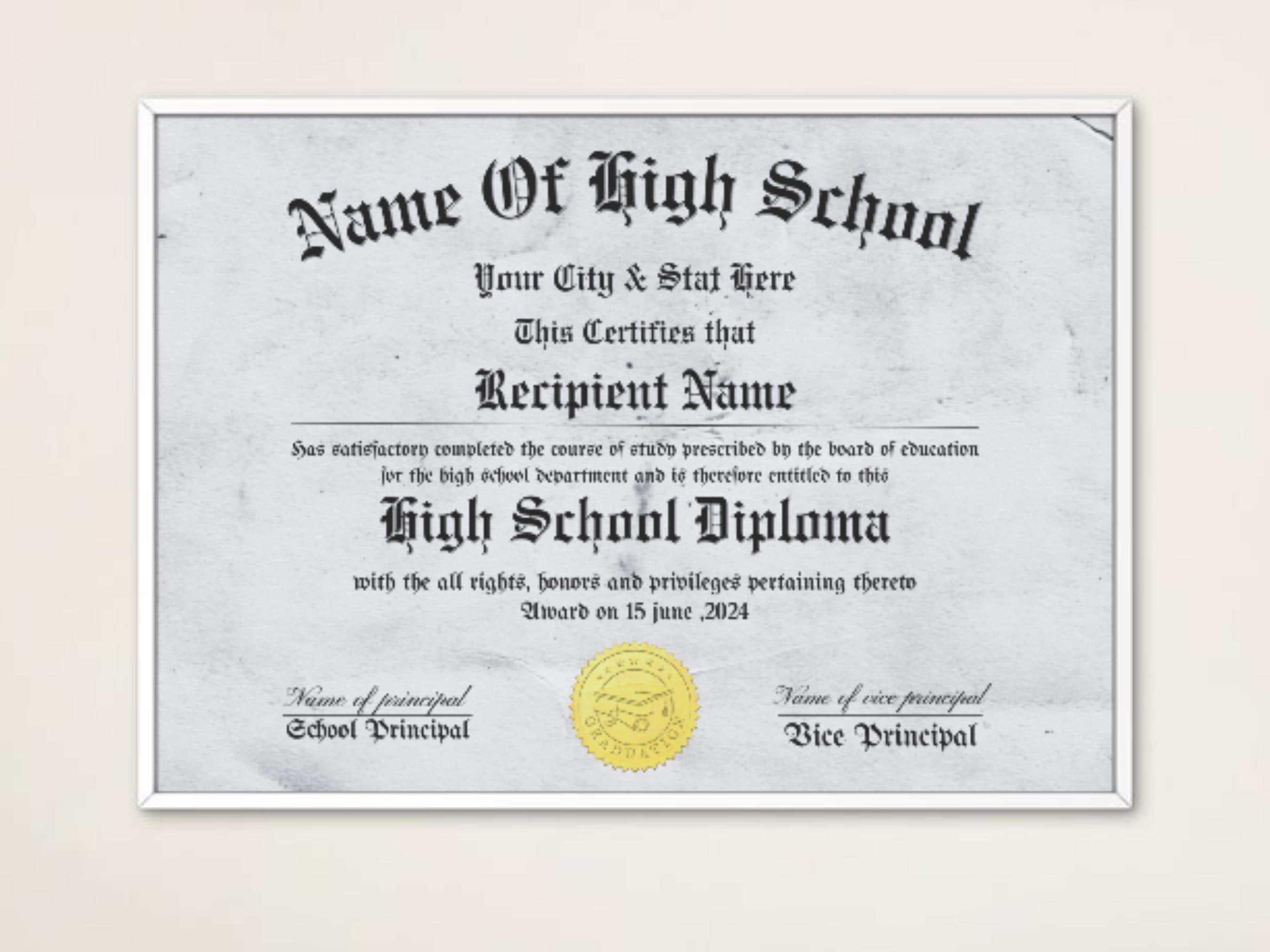 High School Diploma Template, High School Diploma With Gold Seal ...