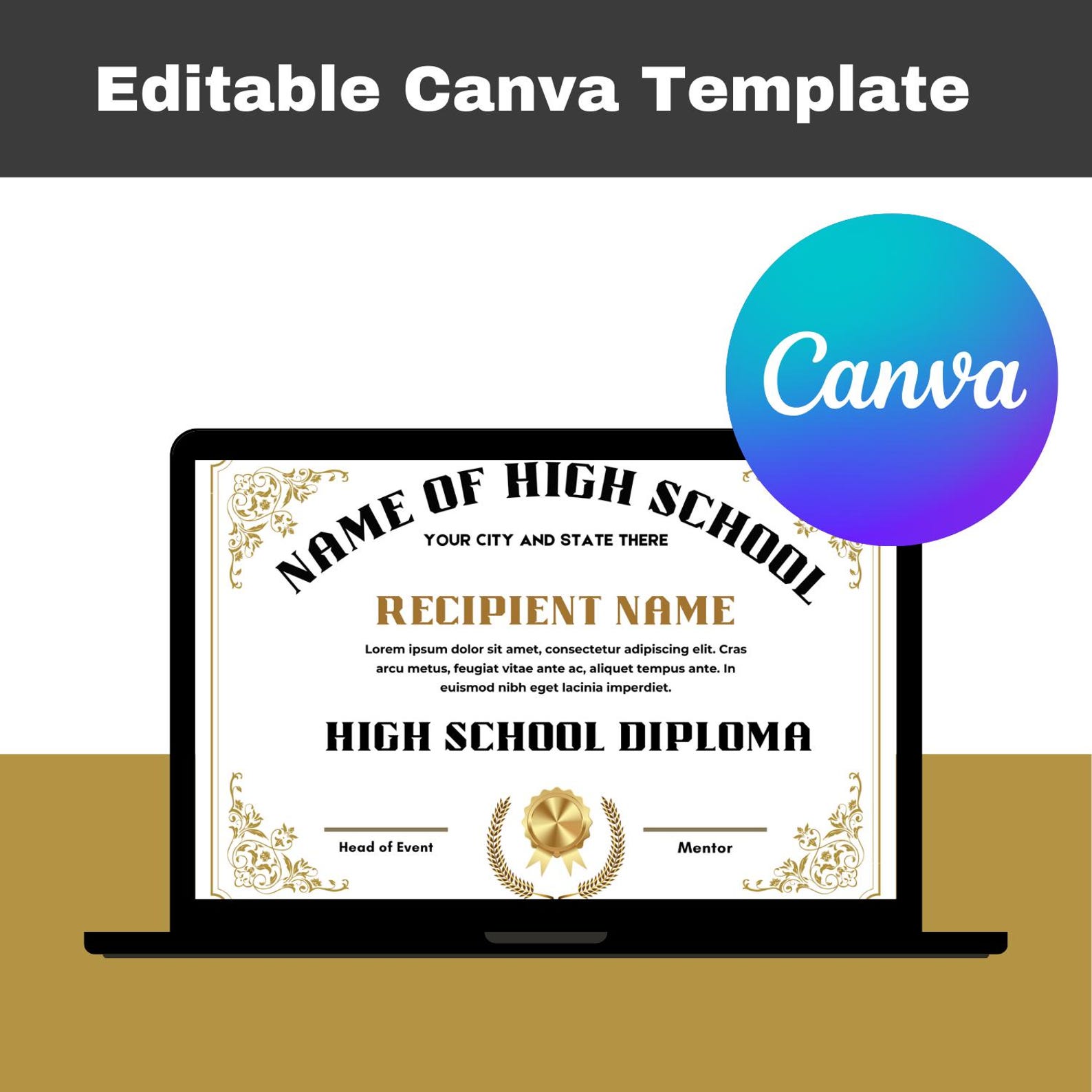 Printable High School Diploma, School Equivalency Diploma, Graduation ...