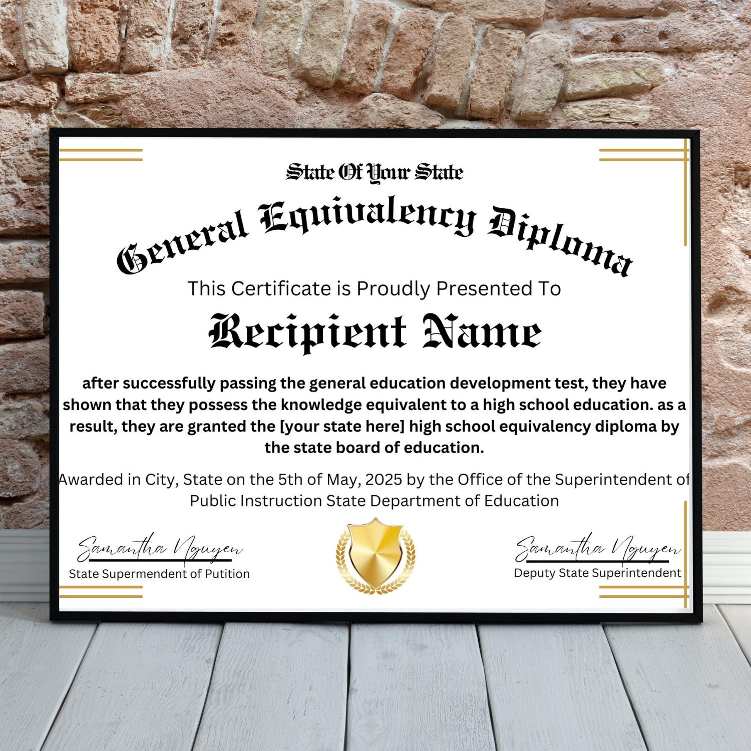 GED Diploma Certificate Template, GED Diploma Certificate With Gold ...
