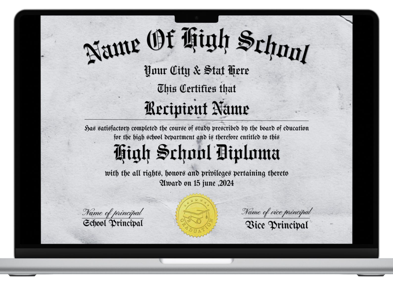 High School Diploma Template, High School Diploma With Gold Seal ...