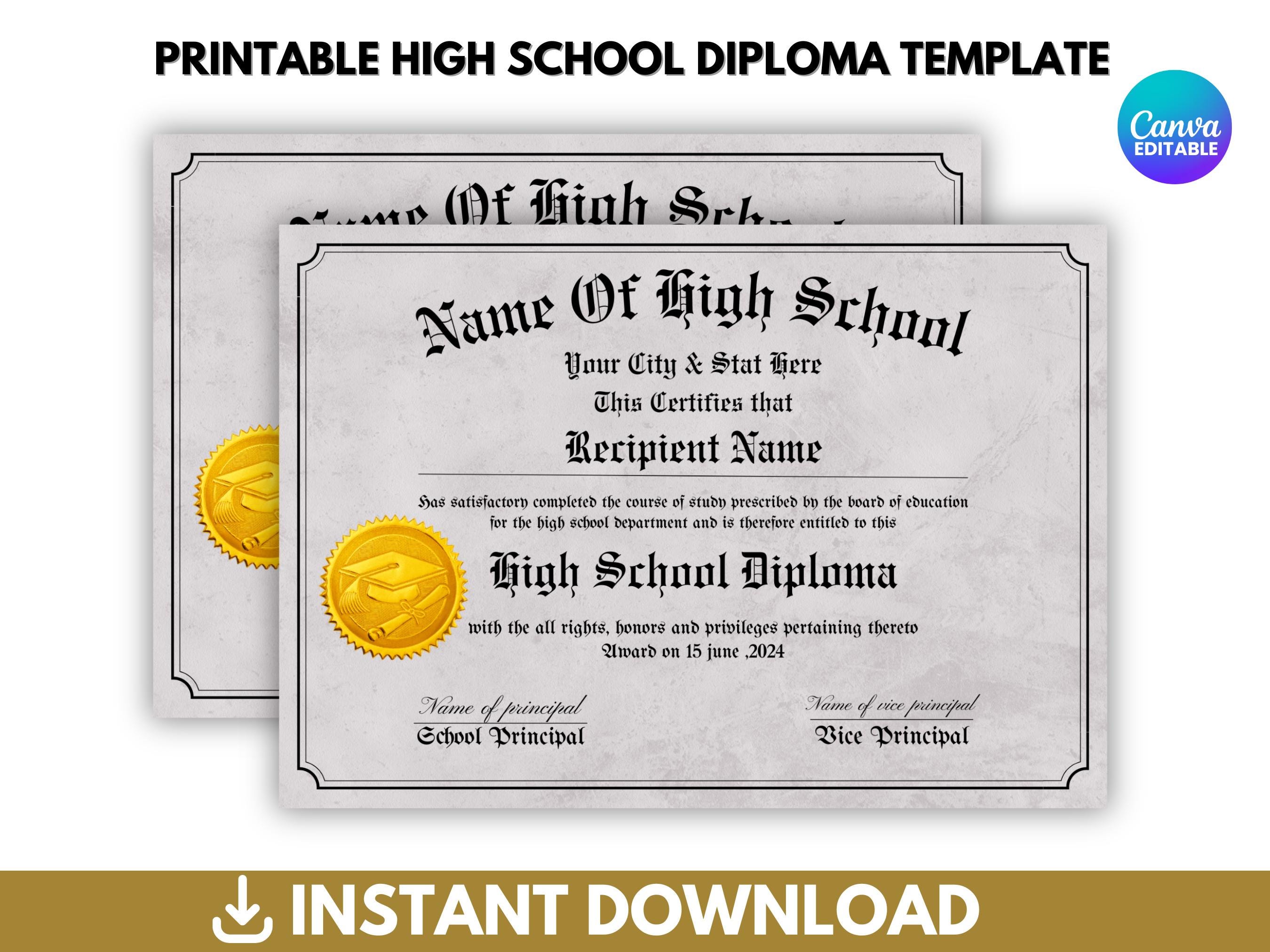 Printable High School Diploma Template, Homeschool Diploma Template ...