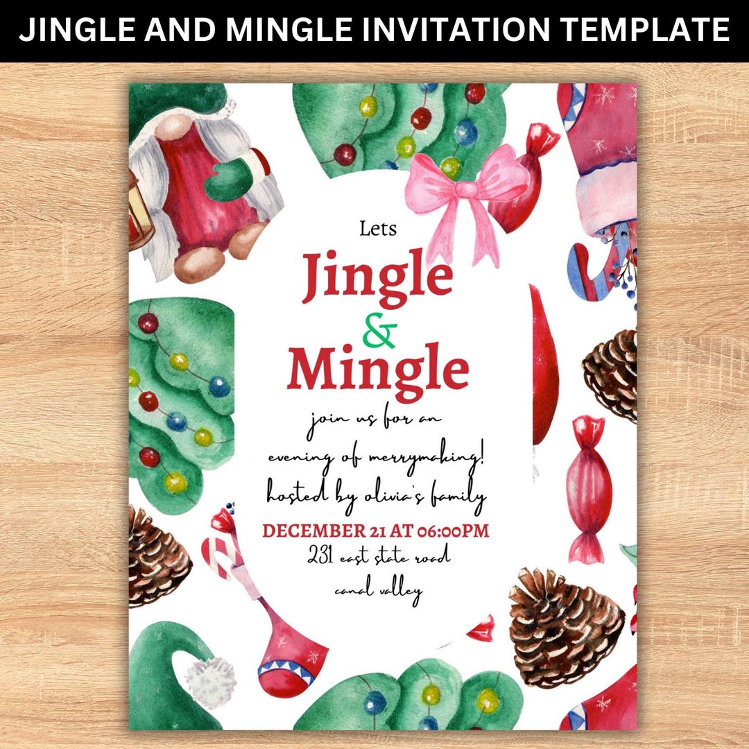 Editable Jingle and Mingle Party Invitation, Modern Holiday Christmas ...