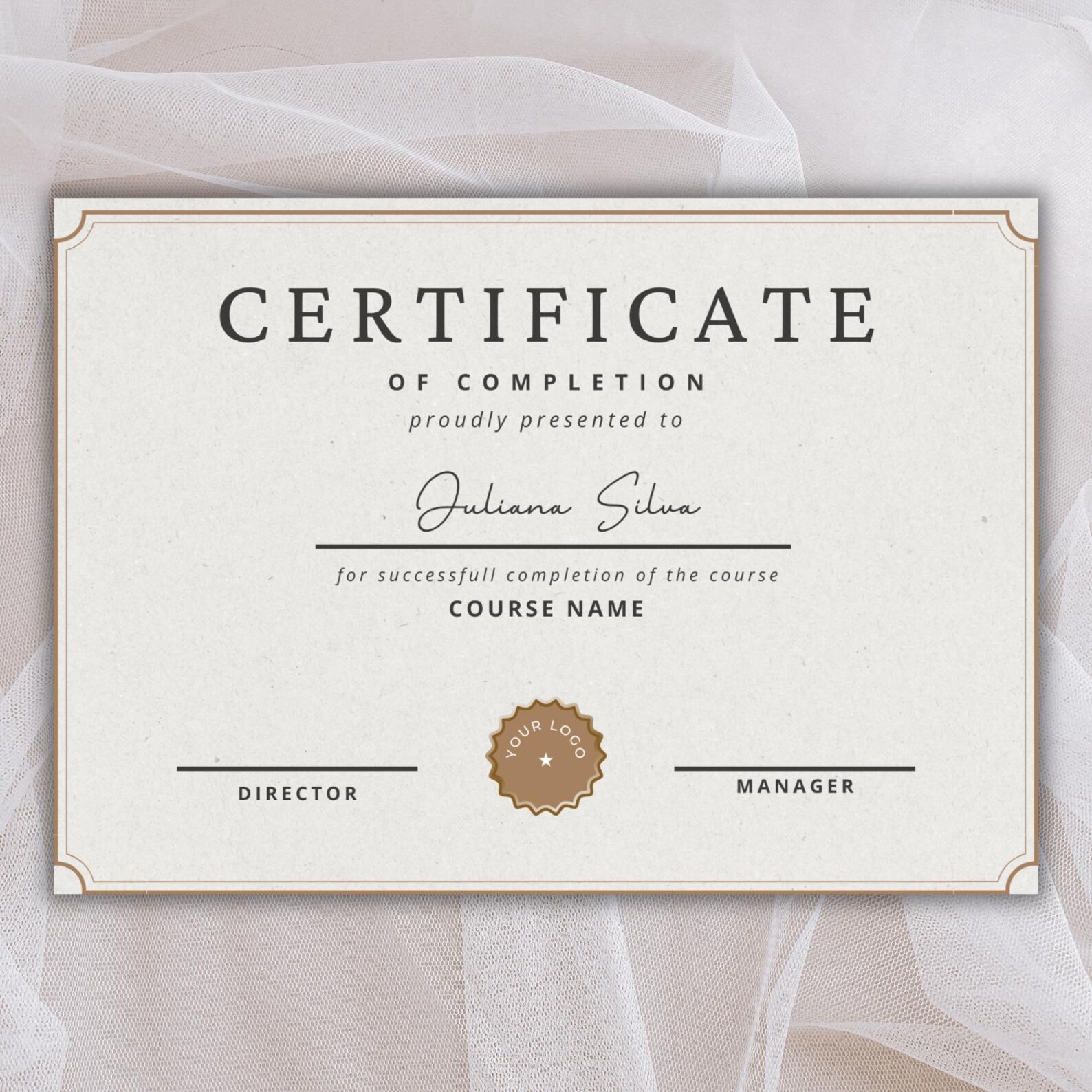 Editable Certificate of Completion, Printable Course Certificate of ...