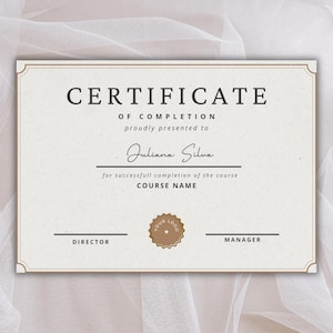 Editable Certificate of Completion, Printable Course Certificate of ...