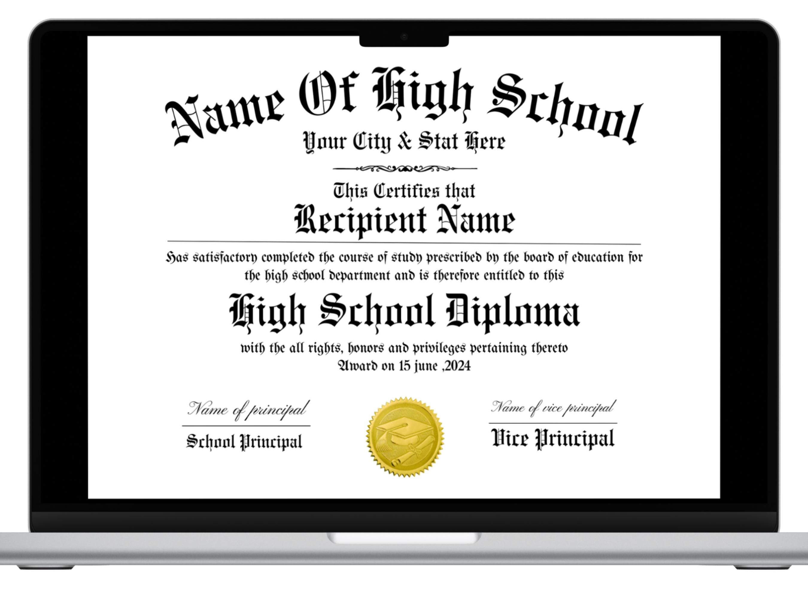 Editable High School Diploma Template, Homeschool Diploma Template ...