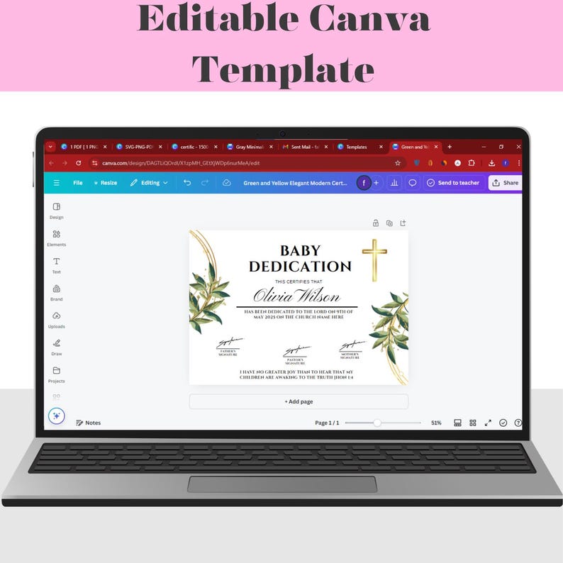 Baby Dedication Certificate Template, Child Dedication Certificate ...