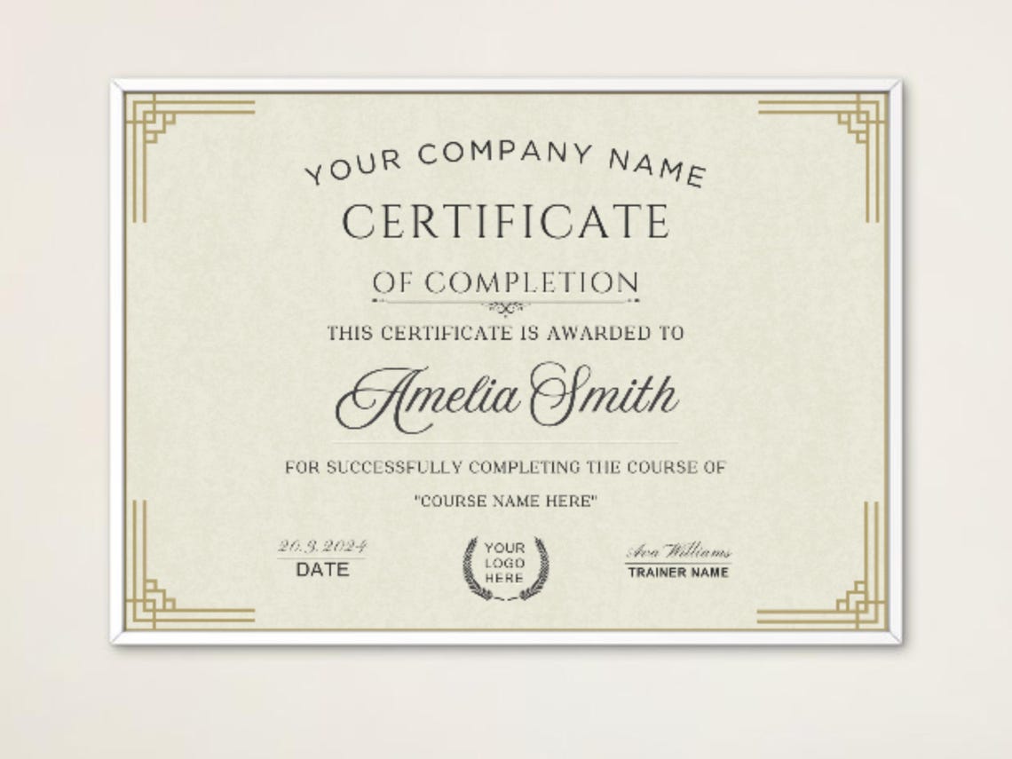 Editable Certificate of Completion, Printable Course Certificate of ...