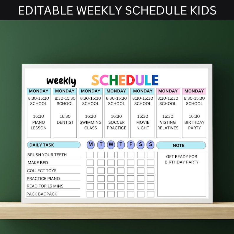 Editable Weekly Schedule Kids, Kids Weekly Planner, Printable Template ...