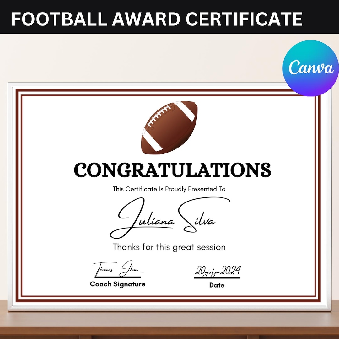 Editable Football Award Certificate Template, Player Participation Gift ...