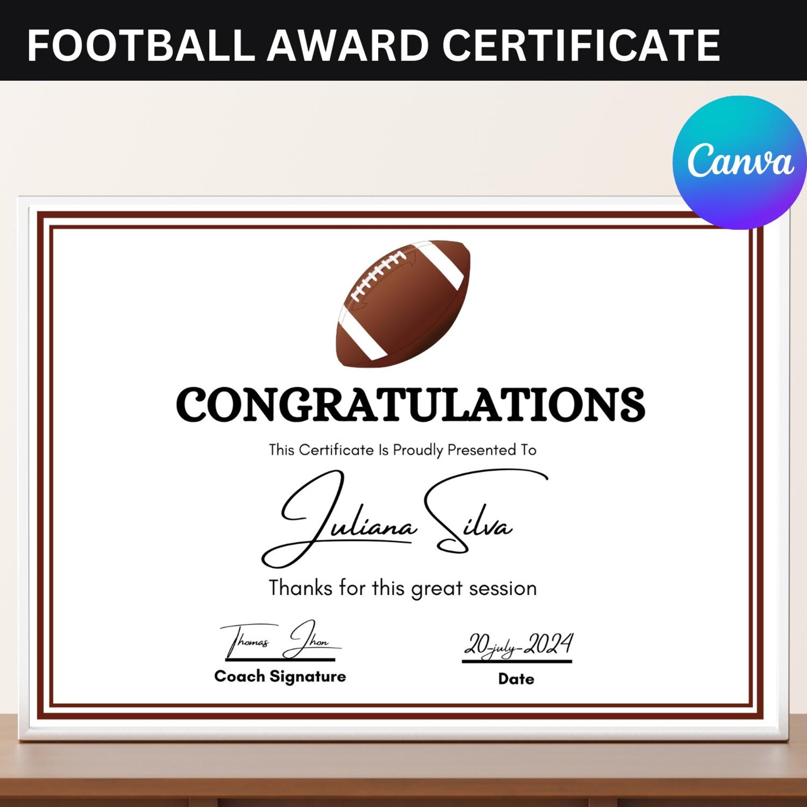 Editable Football Award Certificate Template, Player Participation Gift ...