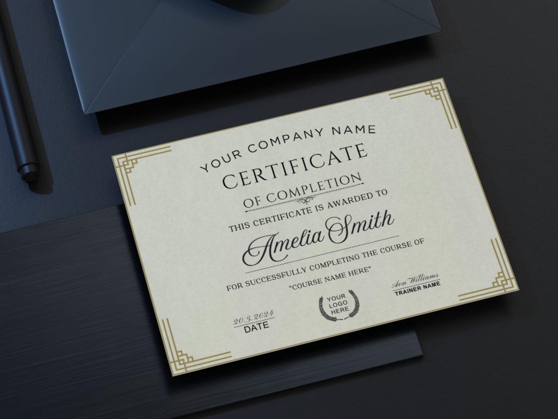 Editable Certificate of Completion, Printable Course Certificate of ...