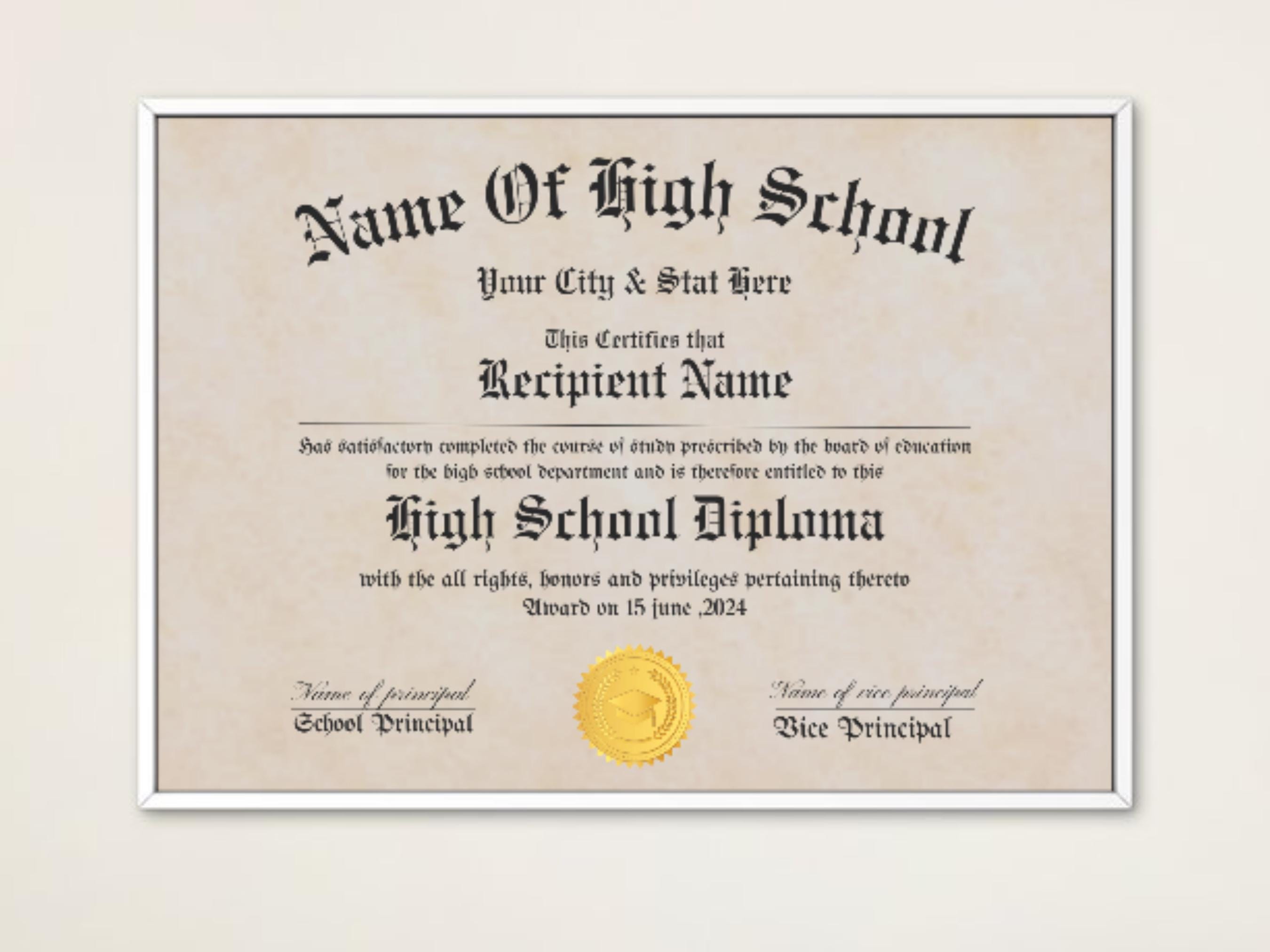 Editable High School Diploma Template, Diploma Replica Template, High ...