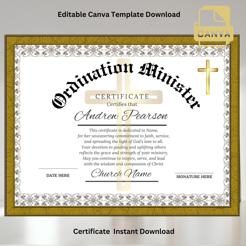 Editable Ordination Minister Certificate Template, Printable Ordained ...