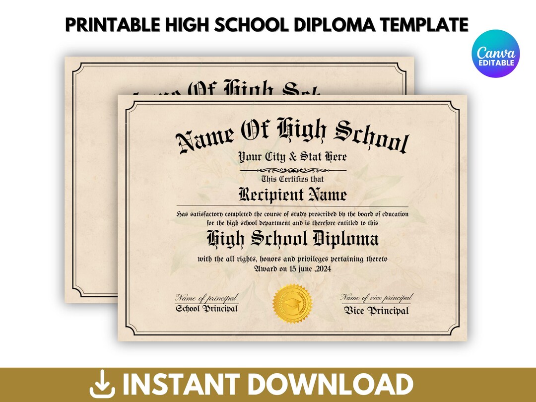 Editable High School Diploma Template, Homeschool Diploma Template,high ...