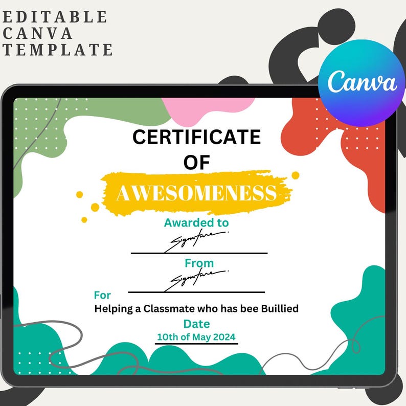 Editable Certificate of Awesomeness, Certificate Template, Certificate ...