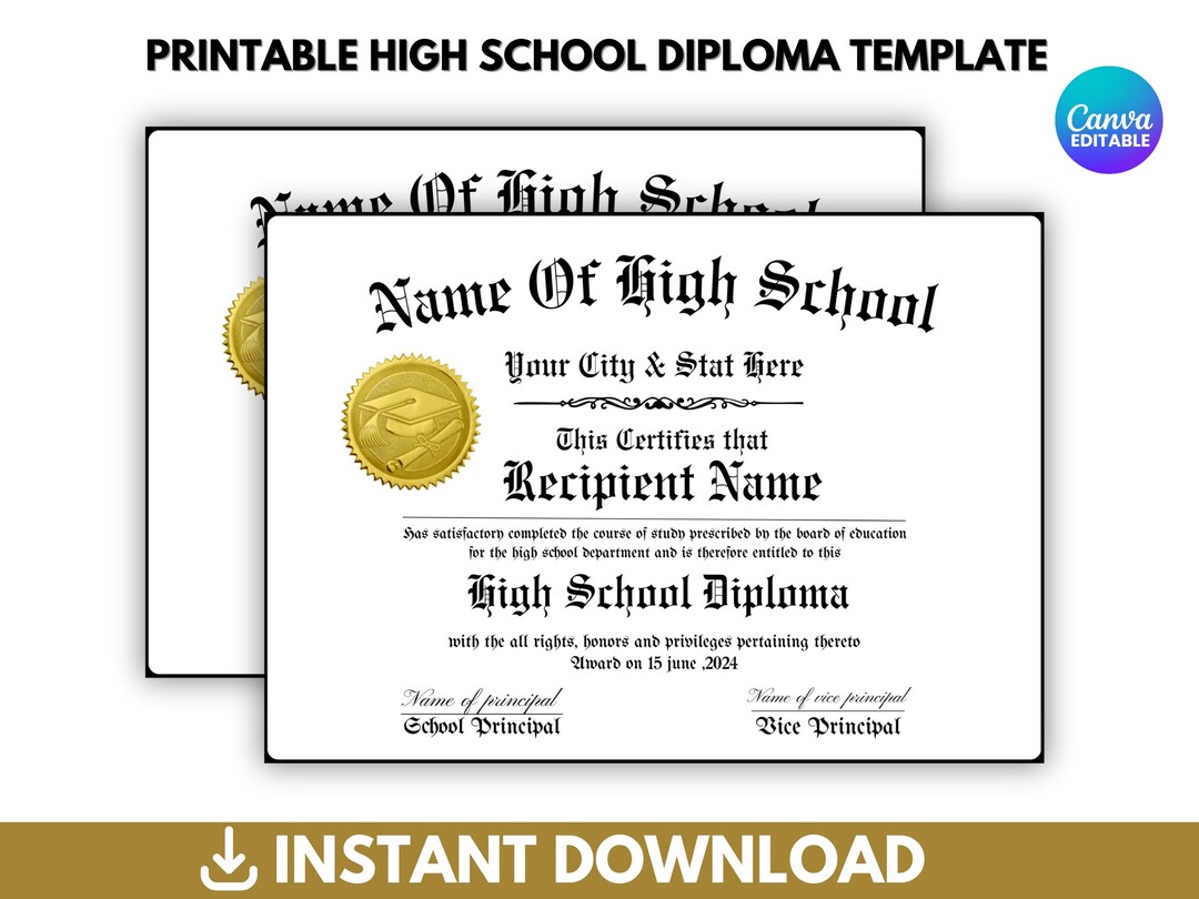 Editable High School Diploma Template, Homeschool Diploma Template ...