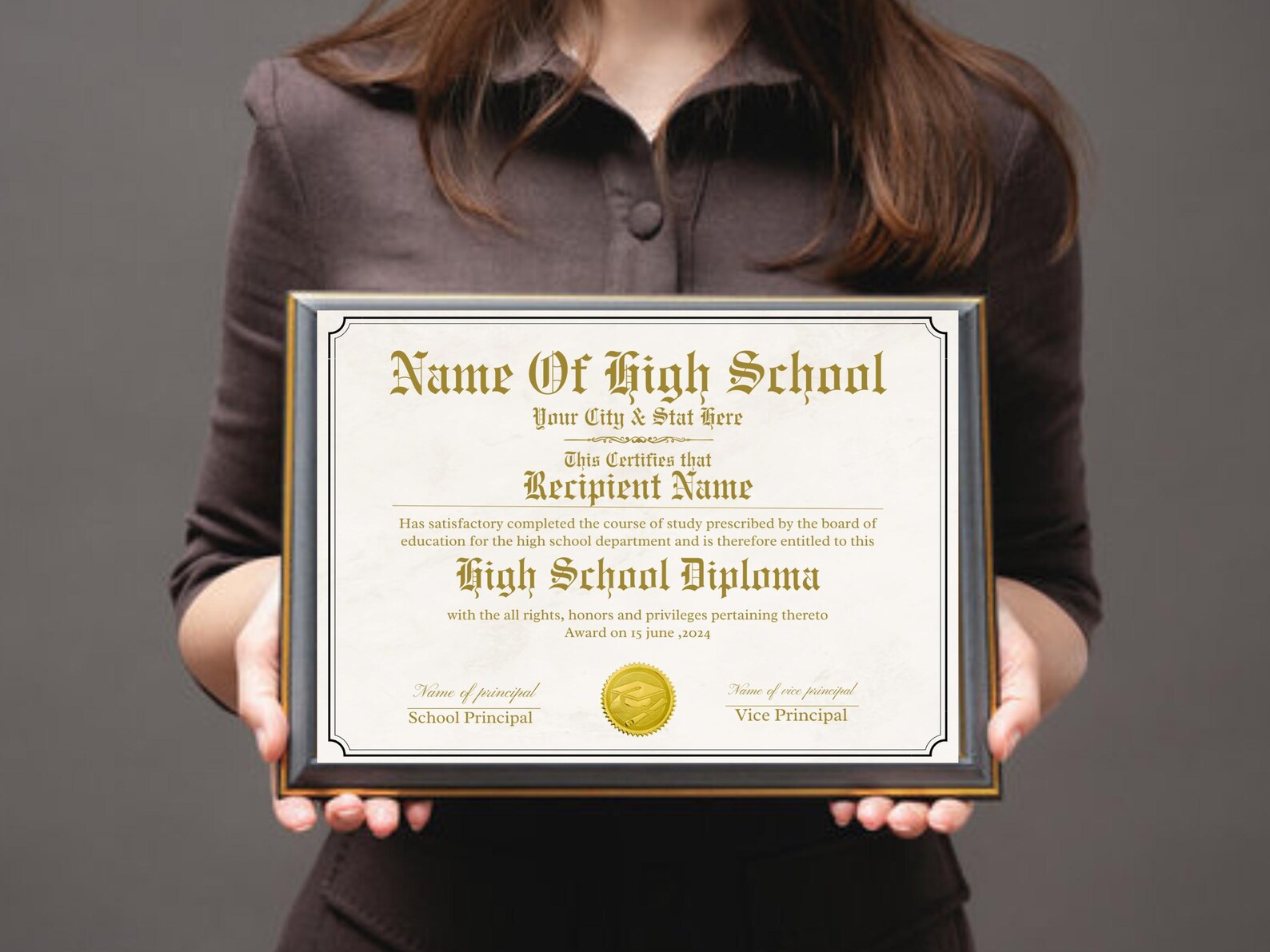 Printable High School Diploma Template, High School Diploma, School ...