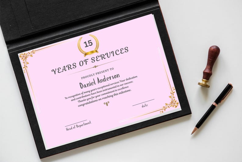 Editable 15 Years of Service Anniversary Award, Certificate of ...