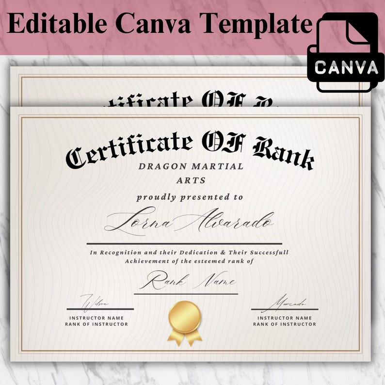 Editable Certificate of Rank Template, Rank Certificate, Printable ...