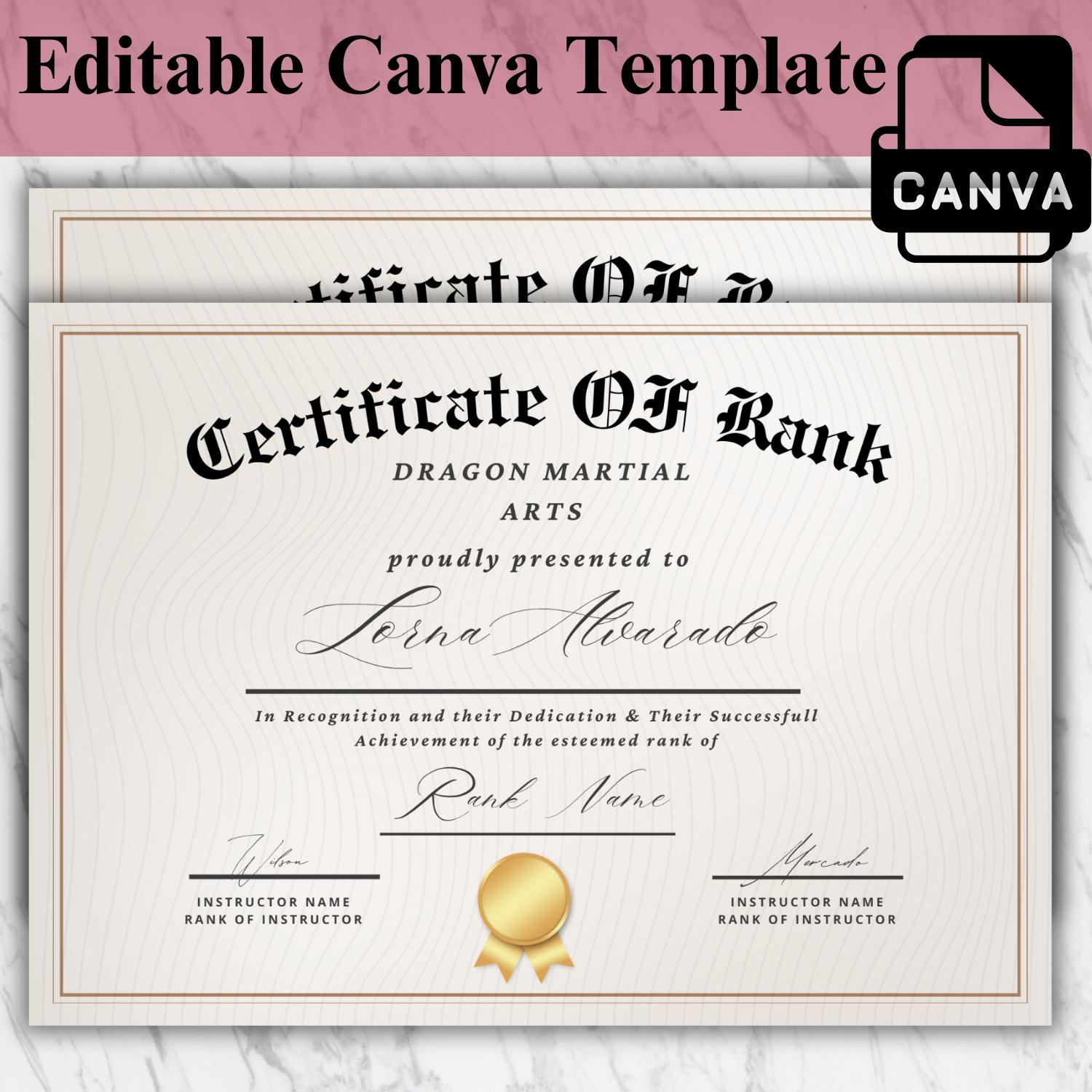 Editable Certificate of Rank Template, Rank Certificate, Printable ...
