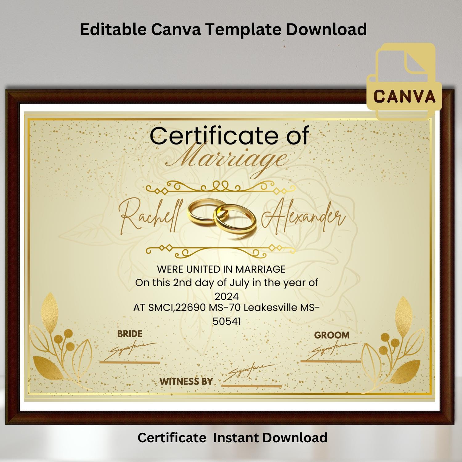 Editable Wedding Certificate Template, Greenery Wedding Certificate ...