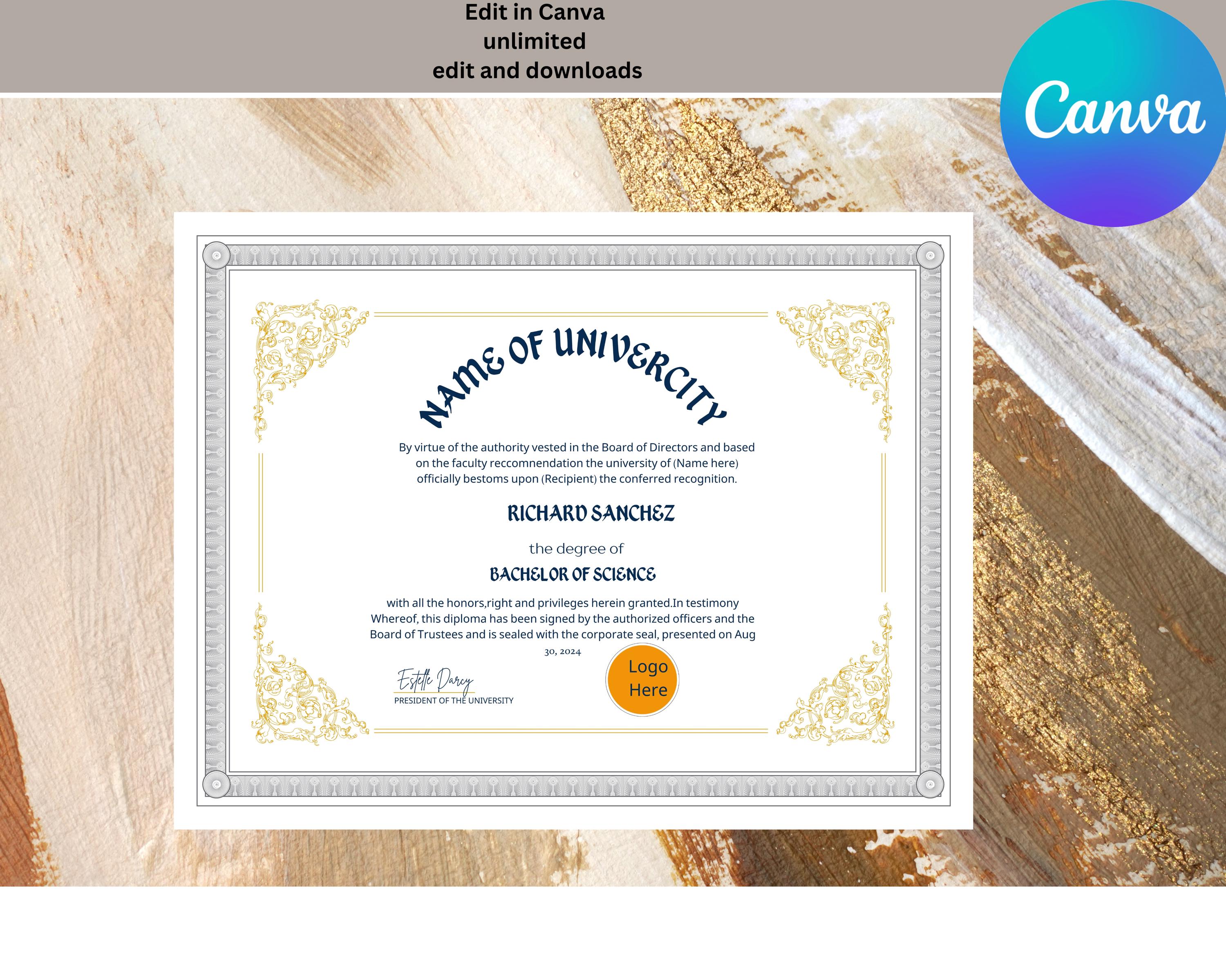 Editable Diploma Certificate Templates, Graduation Certificate Template ...