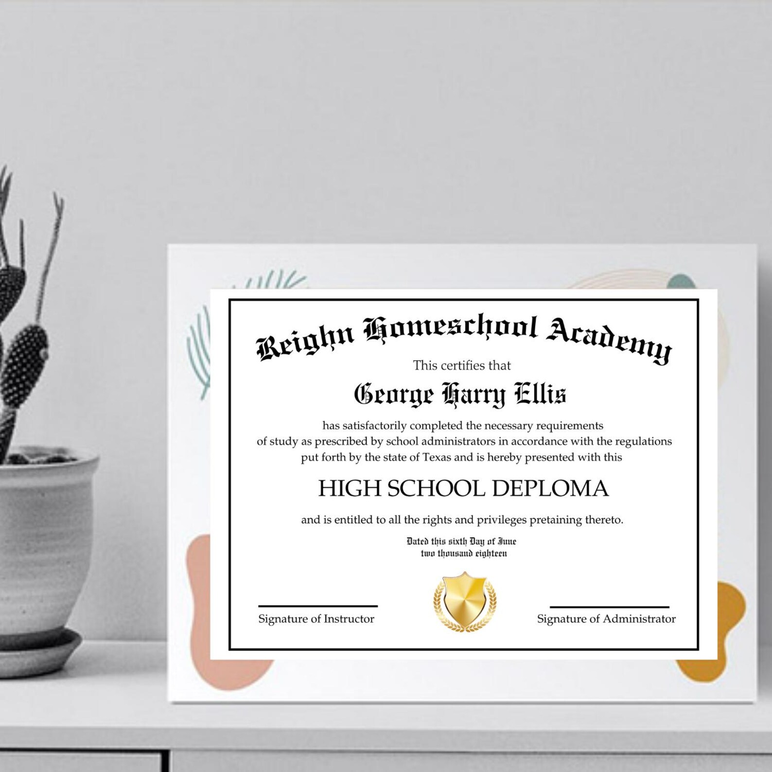 Homeschool Diploma With Gold Seal, Printable Home School High School ...